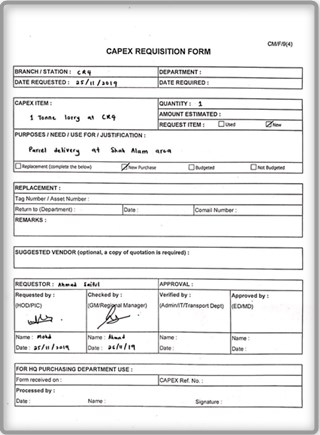 ( Sample of CAPEX REQUISITION FORM .)